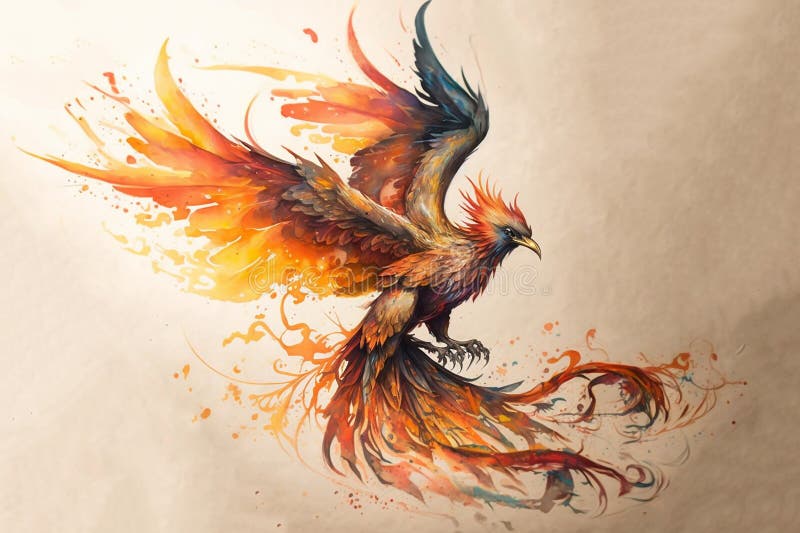 Phoenix Comes Out of Fire Drawing with Bit of Watercolour Stock ...