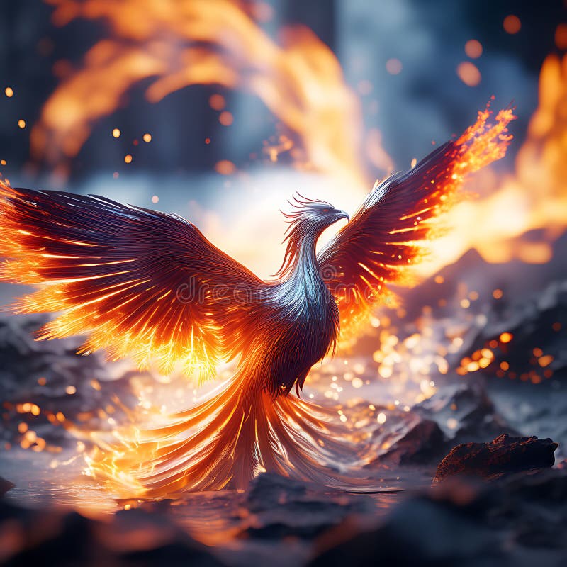 Phoenix Emerging from Fire with Galaxy - Elegant Luxury in Clean ...