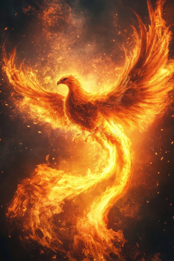 A Phoenix Emerging from Flames Stock Illustration - Illustration of ...