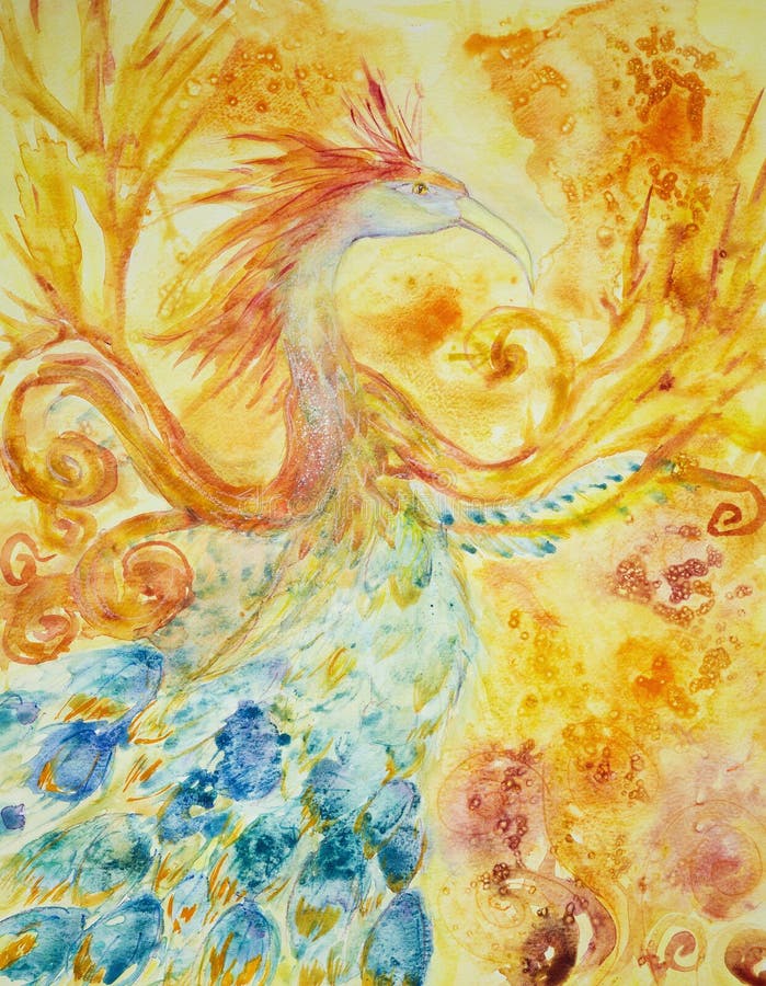 Paon sur un fond bleu illustration stock. Illustration du phénix ...