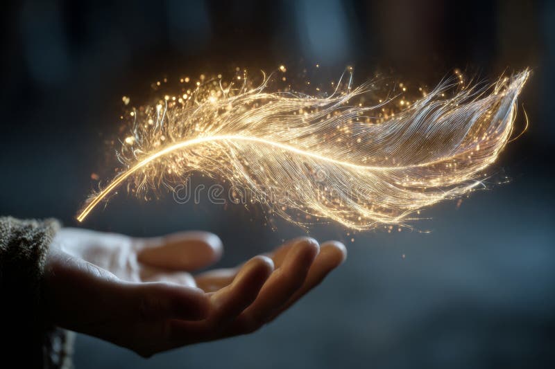 A Phoenix Feather Radiates with Mystical Light, Gently Floating Above a ...