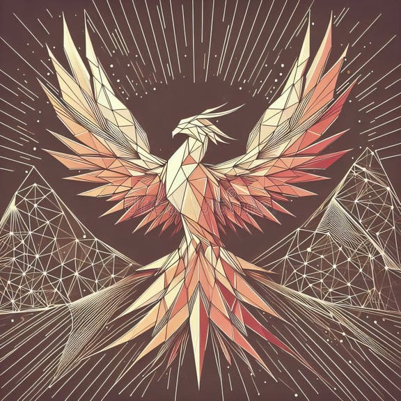Phoenix Figures Rendered with Geometric Lines and Patterns Symbo Stock ...