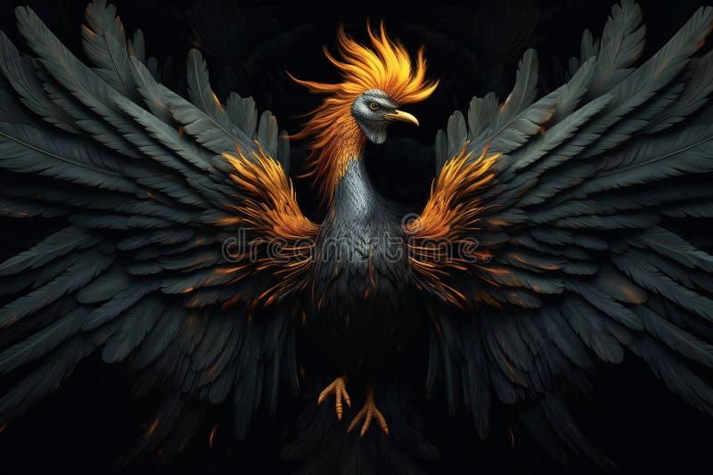 Phoenix with Fire Blazing Wings Stock Illustration - Illustration of ...