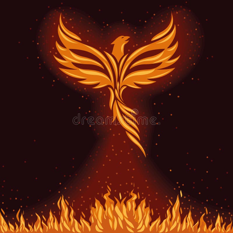 Phoenix and fire flames stock illustration. Illustration of gradient ...