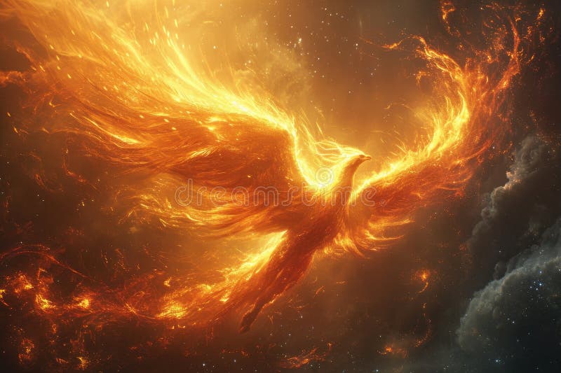 Phoenix and Fire Frame. Mythical Creatures Stock Illustration ...