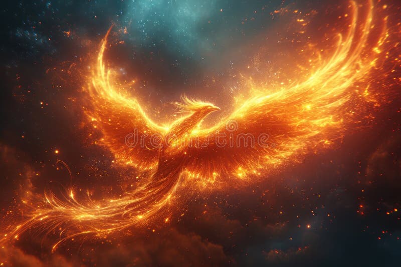 Phoenix and Fire Frame. Mythical Creatures Stock Illustration ...