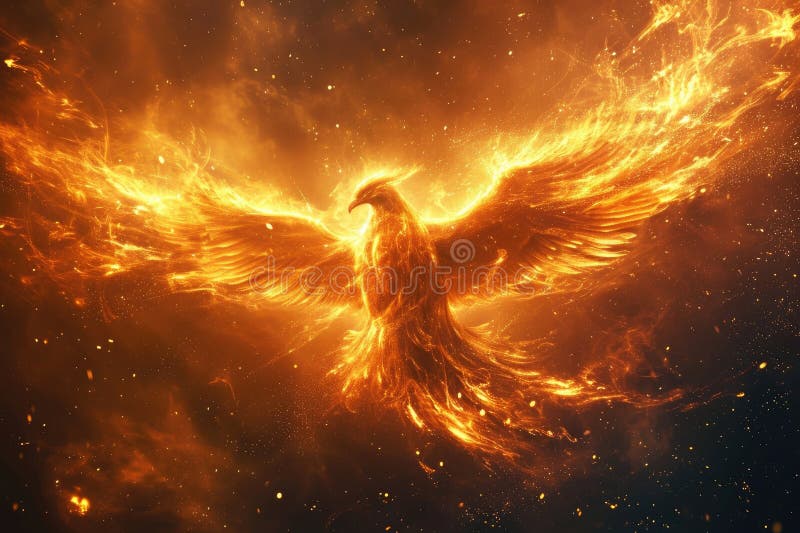 Phoenix and Fire Frame. Mythical Creatures Stock Illustration ...