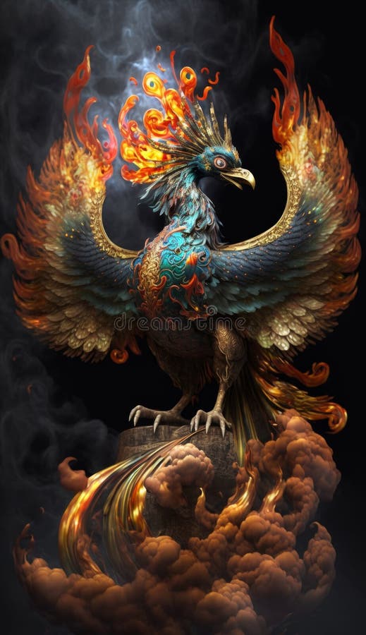 Phoenix with Fire and Smoke on a Black Background. Generative AI Stock ...