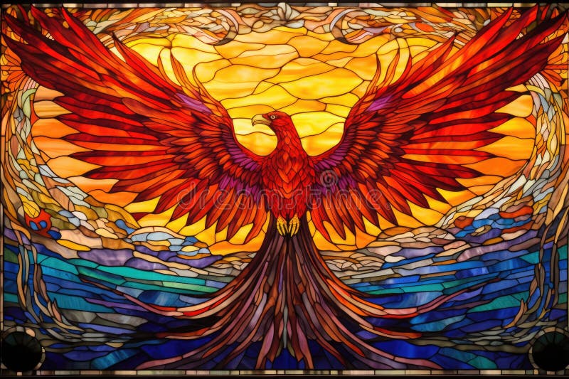 Phoenix Firebird Depicted in Stained Glass Window Stock Photo - Image ...