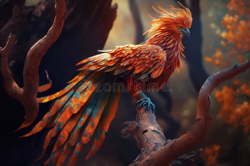 Phoenix Firebird Sitting Tree Branch Stock Illustrations – 6 Phoenix ...