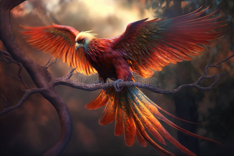 Phoenix Firebird Sitting Tree Branch Stock Illustrations – 6 Phoenix ...