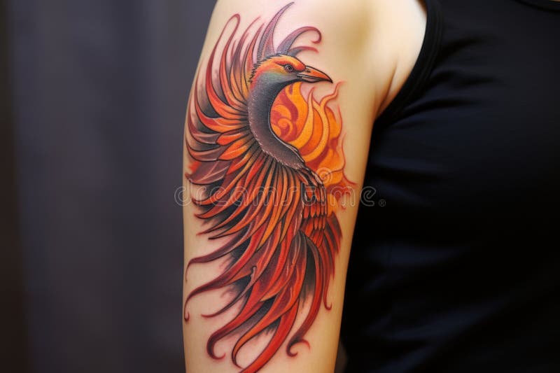 A Phoenix Firebird Tattoo On A Persons Arm Stock Illustration