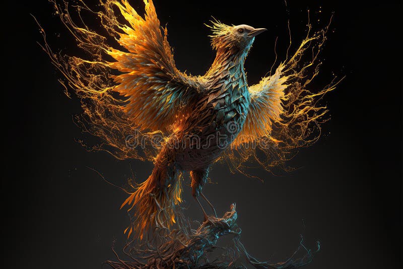 Phoenix in Flight Flapping Wings Blazing with Fire Created by ...
