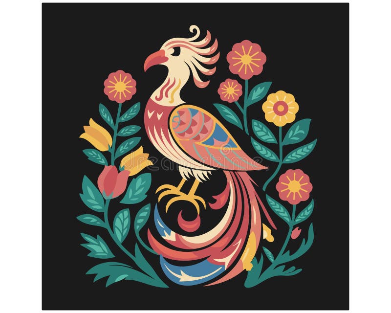 Phoenix with flower stock illustration. Illustration of font - 333020146