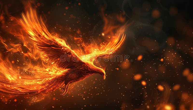 Phoenix is Flying Burning with Fire. Birds. Mythical Creatures Stock ...