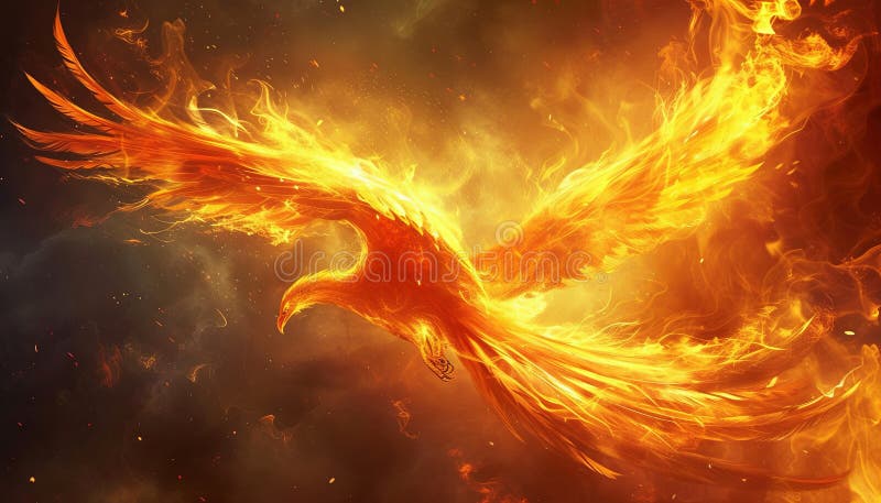 Phoenix is Flying Burning with Fire. Birds. Mythical Creatures Stock ...
