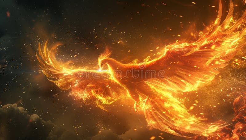 Phoenix is Flying Burning with Fire. Birds. Mythical Creatures Stock ...