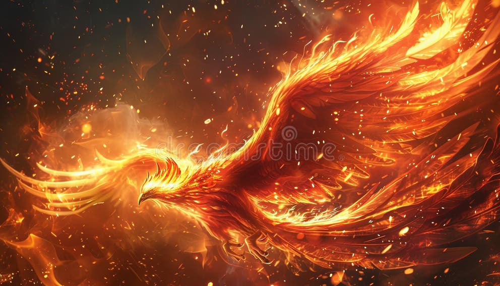 Phoenix is Flying Burning with Fire. Birds. Mythical Creatures Stock ...