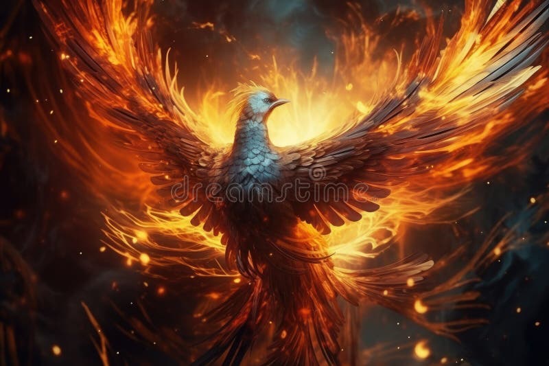 Phoenix is Flying Burning with Fire. Birds. Mythical Creatures Stock ...