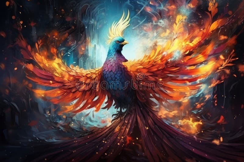 Phoenix is Flying Burning with Fire. Birds. Mythical Creatures Stock ...