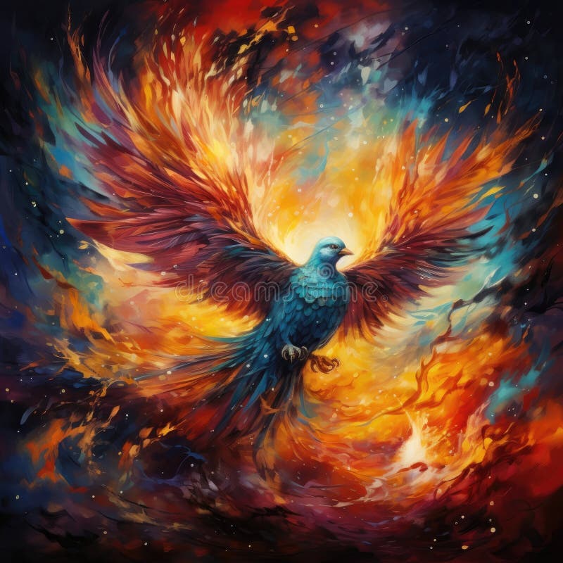 Phoenix is Flying Burning with Fire. Birds. Mythical Creatures Stock ...