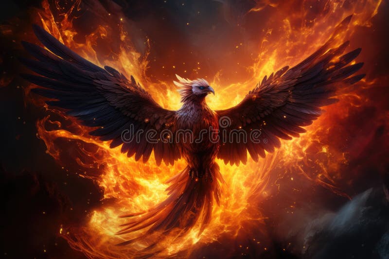 Phoenix is Flying Burning with Fire. Birds. Mythical Creatures Stock ...