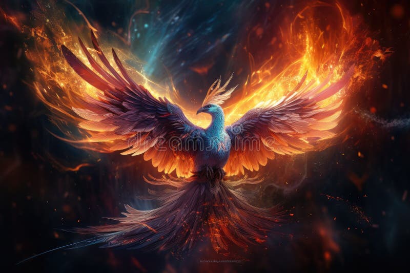 Phoenix is Flying Burning with Fire. Birds. Mythical Creatures Stock ...