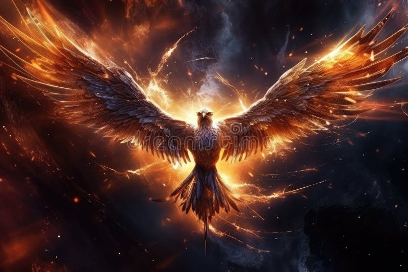 Phoenix is Flying Burning with Fire. Birds. Mythical Creatures Stock ...