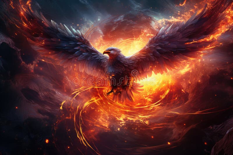 Phoenix is Flying Burning with Fire. Birds. Mythical Creatures Stock ...