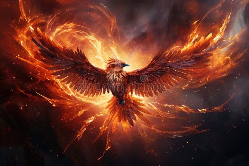 Phoenix is Flying Burning with Fire. Birds. Mythical Creatures Stock ...