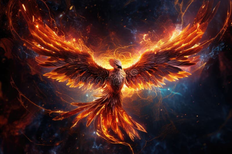 Phoenix is Flying Burning with Fire. Birds. Mythical Creatures Stock ...