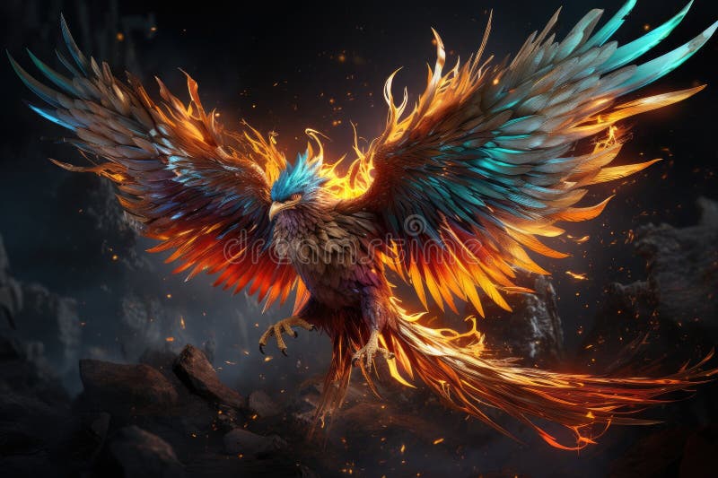 Phoenix is Flying Burning with Fire. Birds. Mythical Creatures Stock ...