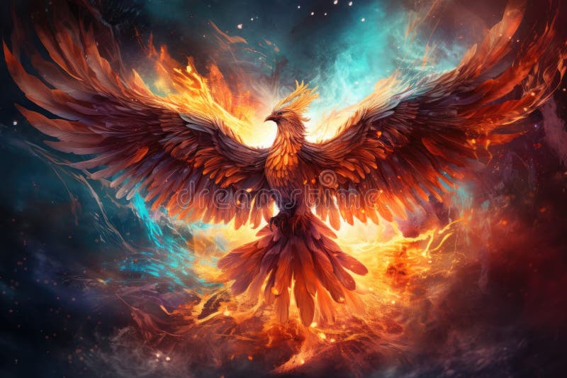 Phoenix is Flying Burning with Fire. Birds. Mythical Creatures Stock ...