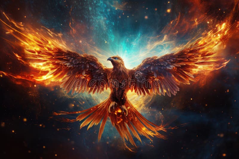 Phoenix is Flying Burning with Fire. Birds. Mythical Creatures Stock ...