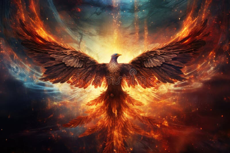 Phoenix is Flying Burning with Fire. Birds. Mythical Creatures Stock ...