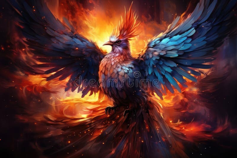 Phoenix is Flying Burning with Fire. Birds. Mythical Creatures Stock ...