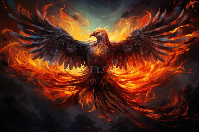 Phoenix is Flying Burning with Fire. Birds. Mythical Creatures Stock ...