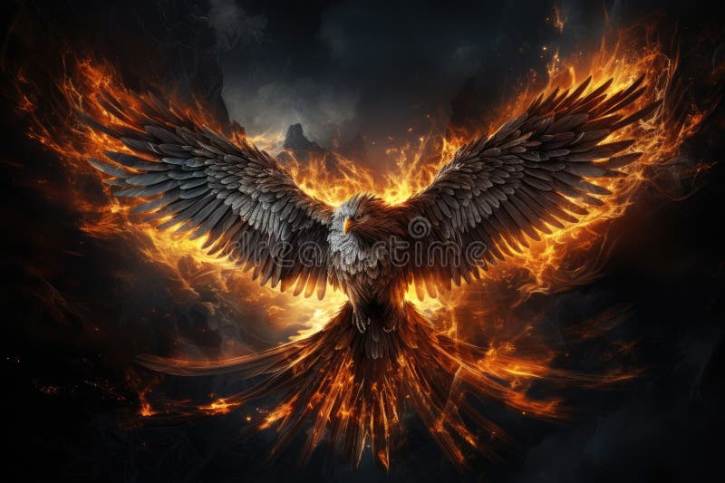 Phoenix is Flying Burning with Fire. Birds. Mythical Creatures Stock ...