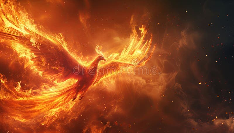 Phoenix is Flying Burning with Fire. Birds. Mythical Creatures Stock ...