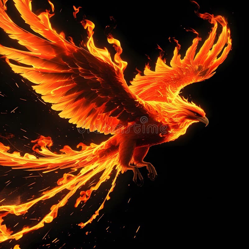 Phoenix Flying Fire Burning Its Body Black Background Generative Ai ...