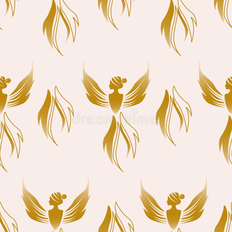 Phoenix Girl Sihlouette and Bold Big Flowers, in a Seamless Pattern ...