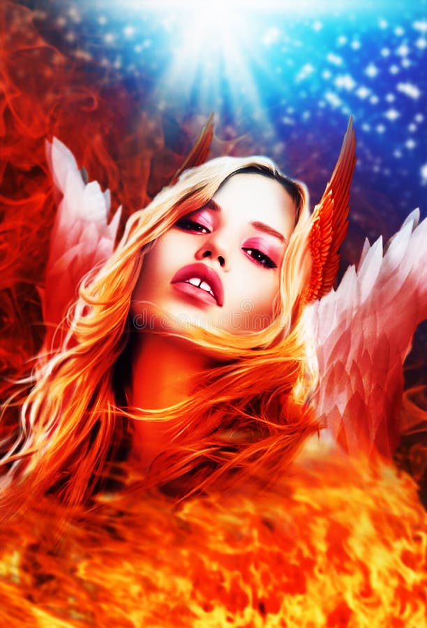Phoenix girl on fire stock illustration. Illustration of enchantress ...