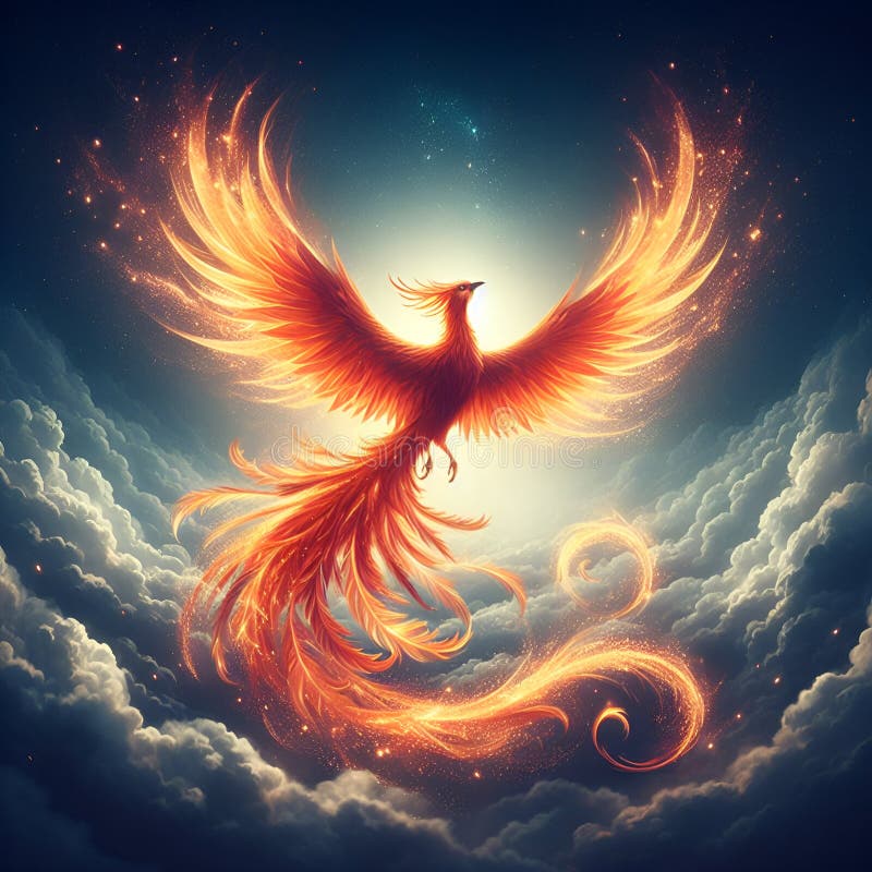 Moonlit Flight of the Phoenix. Stock Illustration - Illustration of ...
