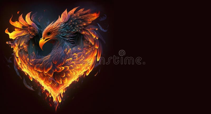 Phoenix, Heart, Fire, Valentine, Blazing Heart, Generative AI Stock Illustration - Illustration ...