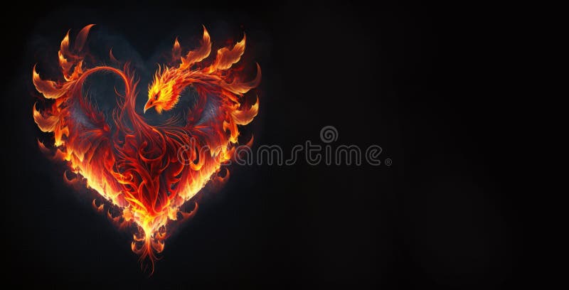 Phoenix, Heart, Fire, Valentine, Blazing Heart, Generative AI Stock ...