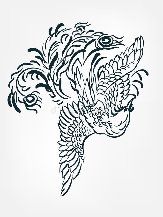 Phoenix Japanese Chinese Oriental Vector Ink Style Design Elements ...