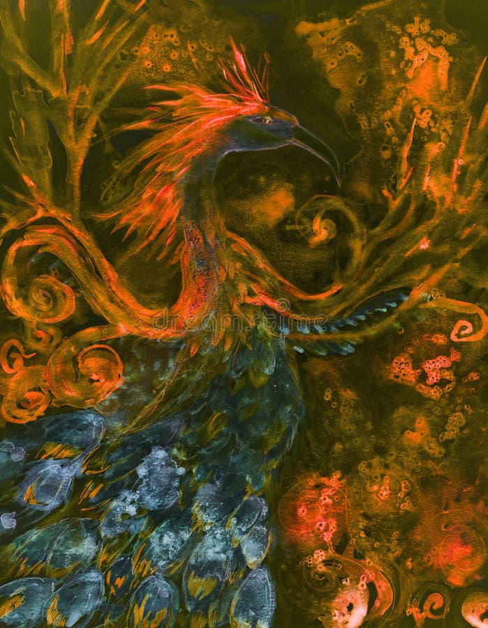 Paon sur un fond bleu illustration stock. Illustration du phénix ...