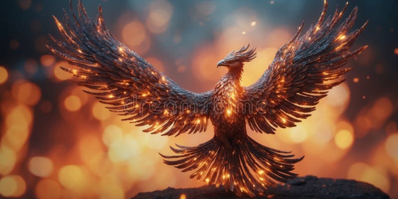 A Phoenix Made of Light Rising from a Sea of Glowing Embers. Stock ...