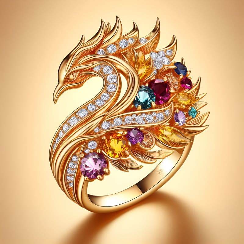Phoenix Majesty: Diamond Ring with Phoenix Bird Design. Stock ...