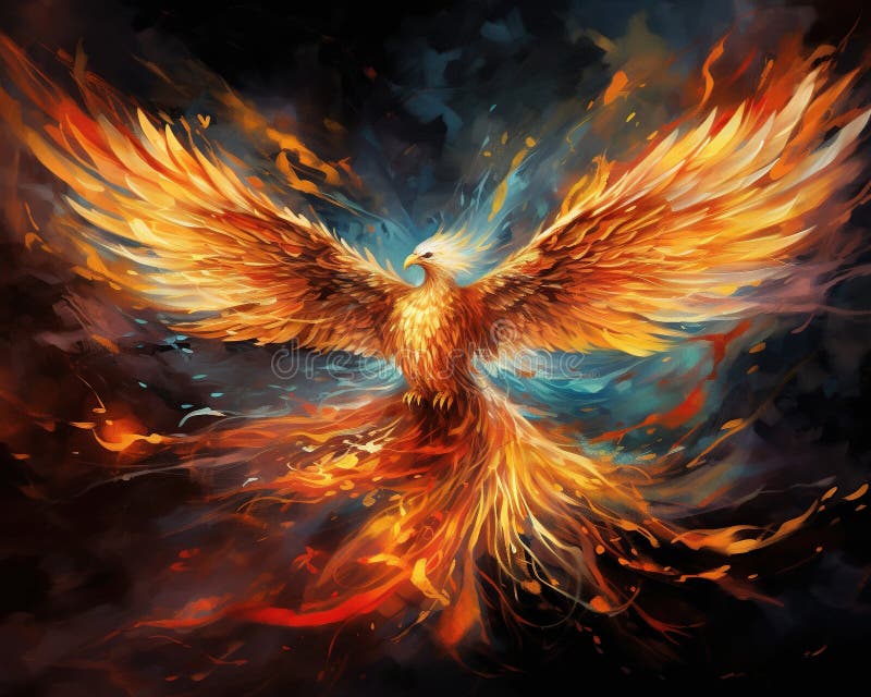 Phoenix with Open Wings is Flying Over Flames. Stock Illustration ...